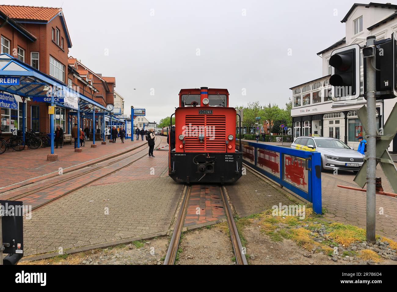 Small railway locomotive in the station on the island of Borkum Stock ...