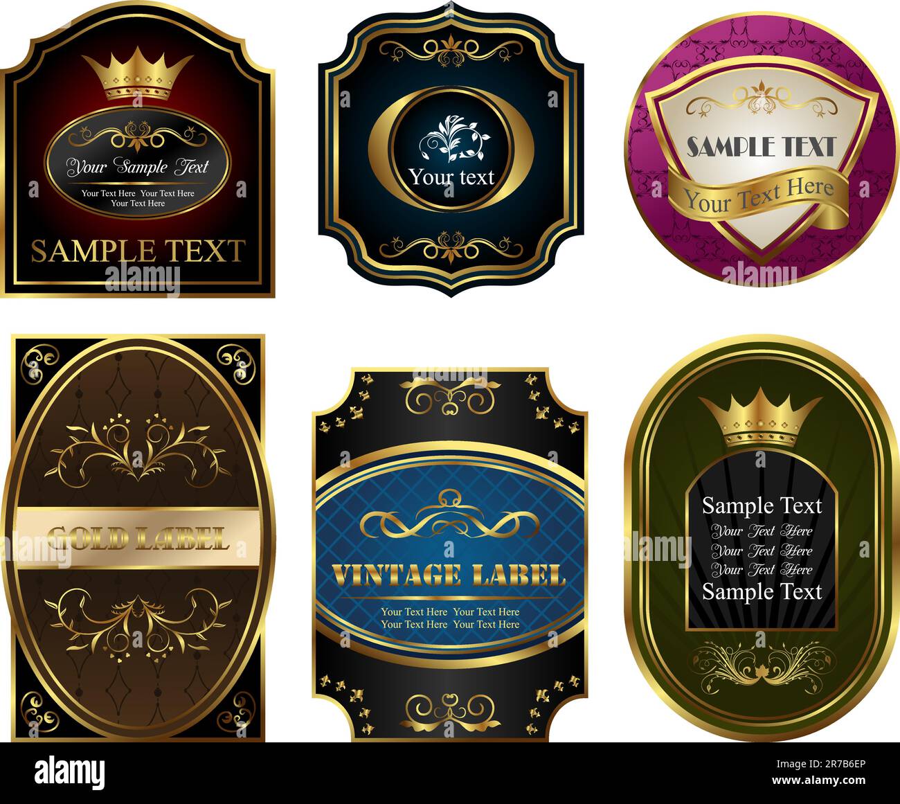 Illustration set colored gold-framed labels - vector Stock Vector Image ...