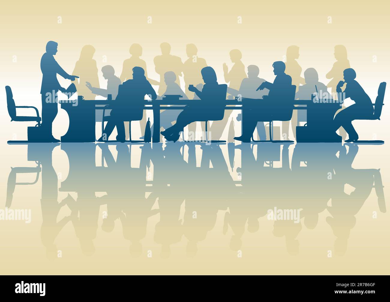 Editable vector silhouette of people in a meeting with reflection Stock ...