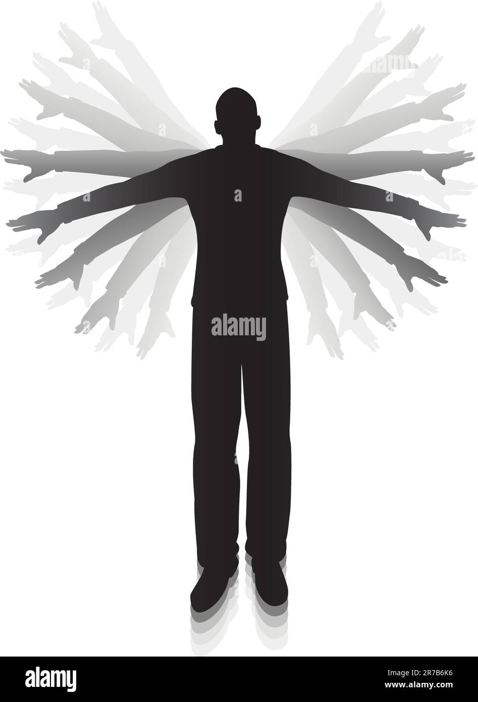 Editable vector silhouette of a man flapping his arms trying to fly ...