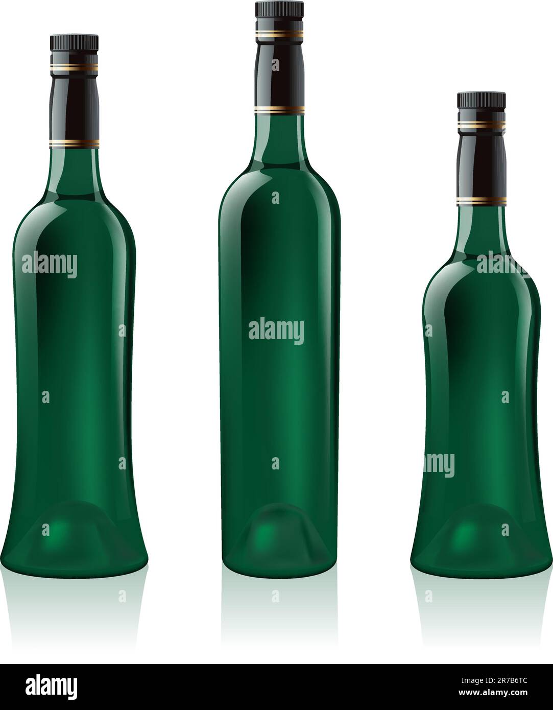 Set number three of green wine bottle. Illustration on white background ...