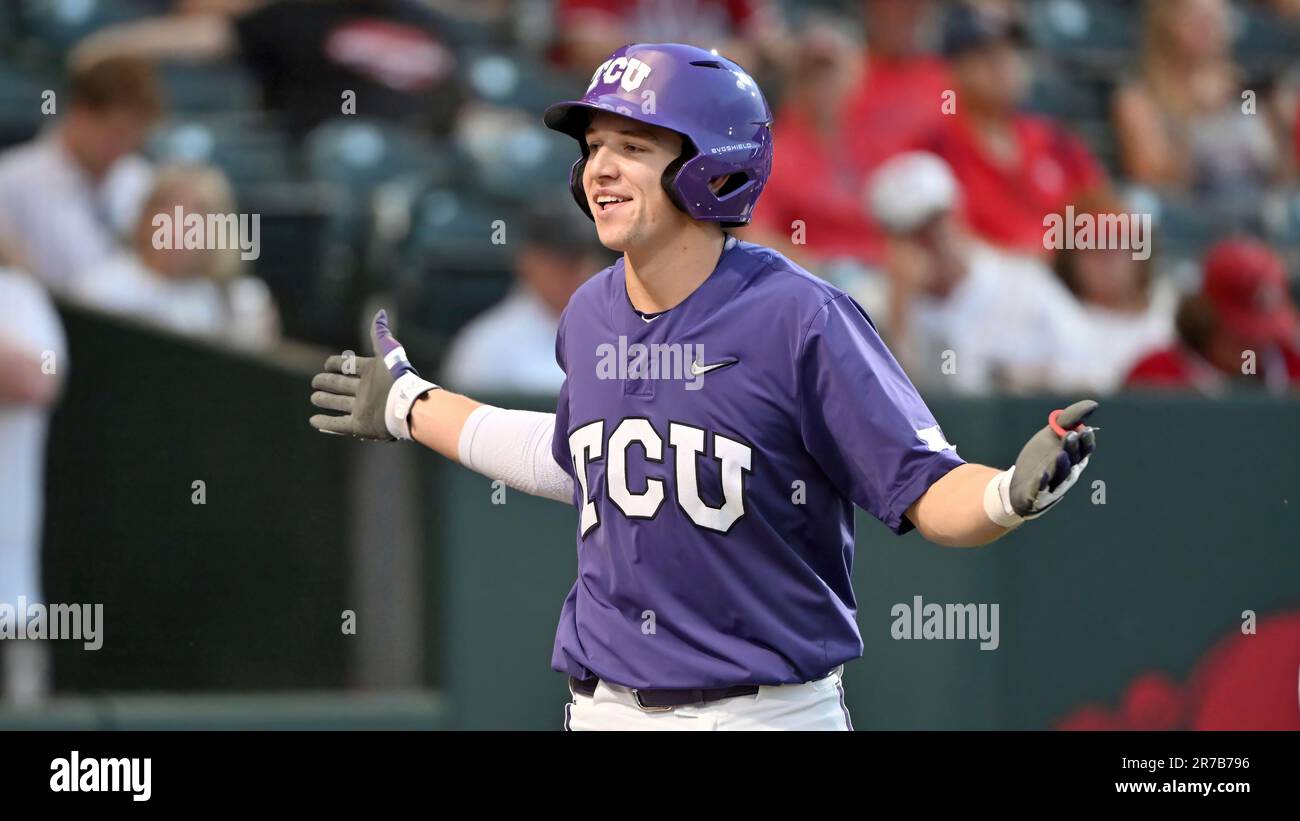 FILE - TCU batter Brayden Taylor celebrates after hitting a home run ...