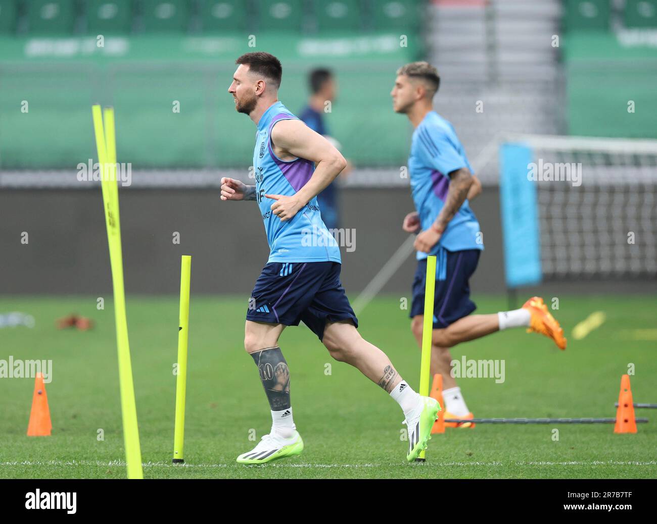 Argentina's Lionel Messi attends a training session in Beijing, China ...