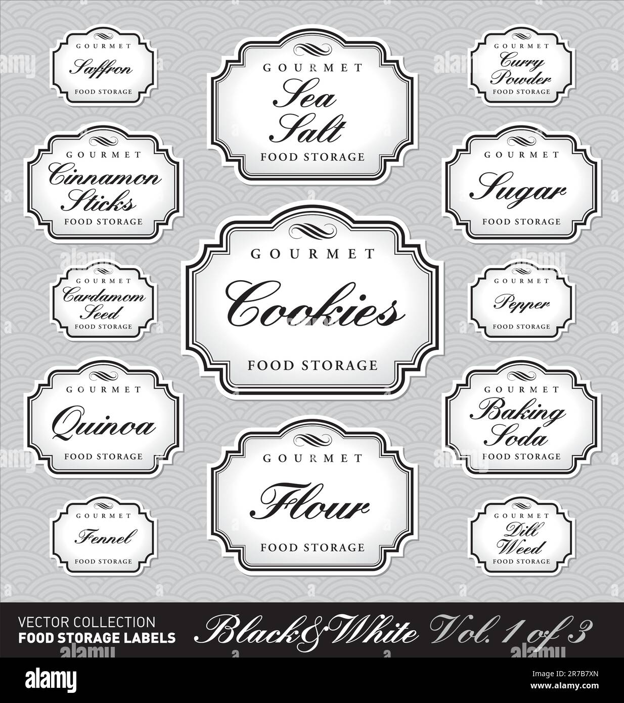 set (1 of 3) of ornate vector labels for food storage jars/containers ...