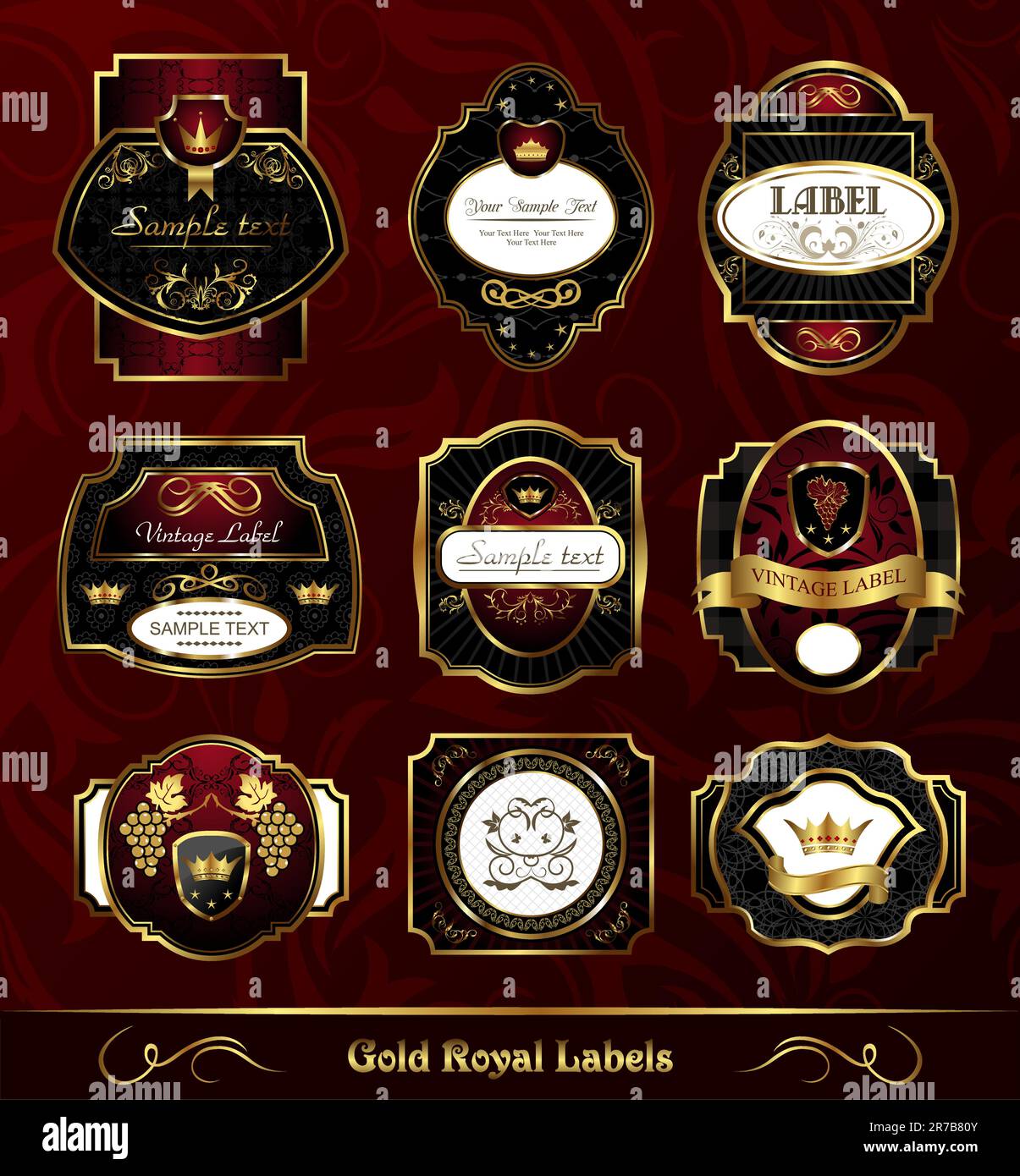 Illustration set dark gold-framed labels - vector Stock Vector Image ...