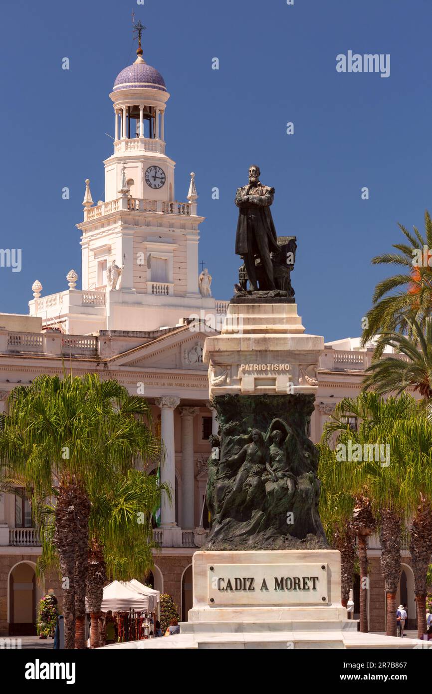 Monument in the central square of San Juan de Dios in Cadiz against the ...