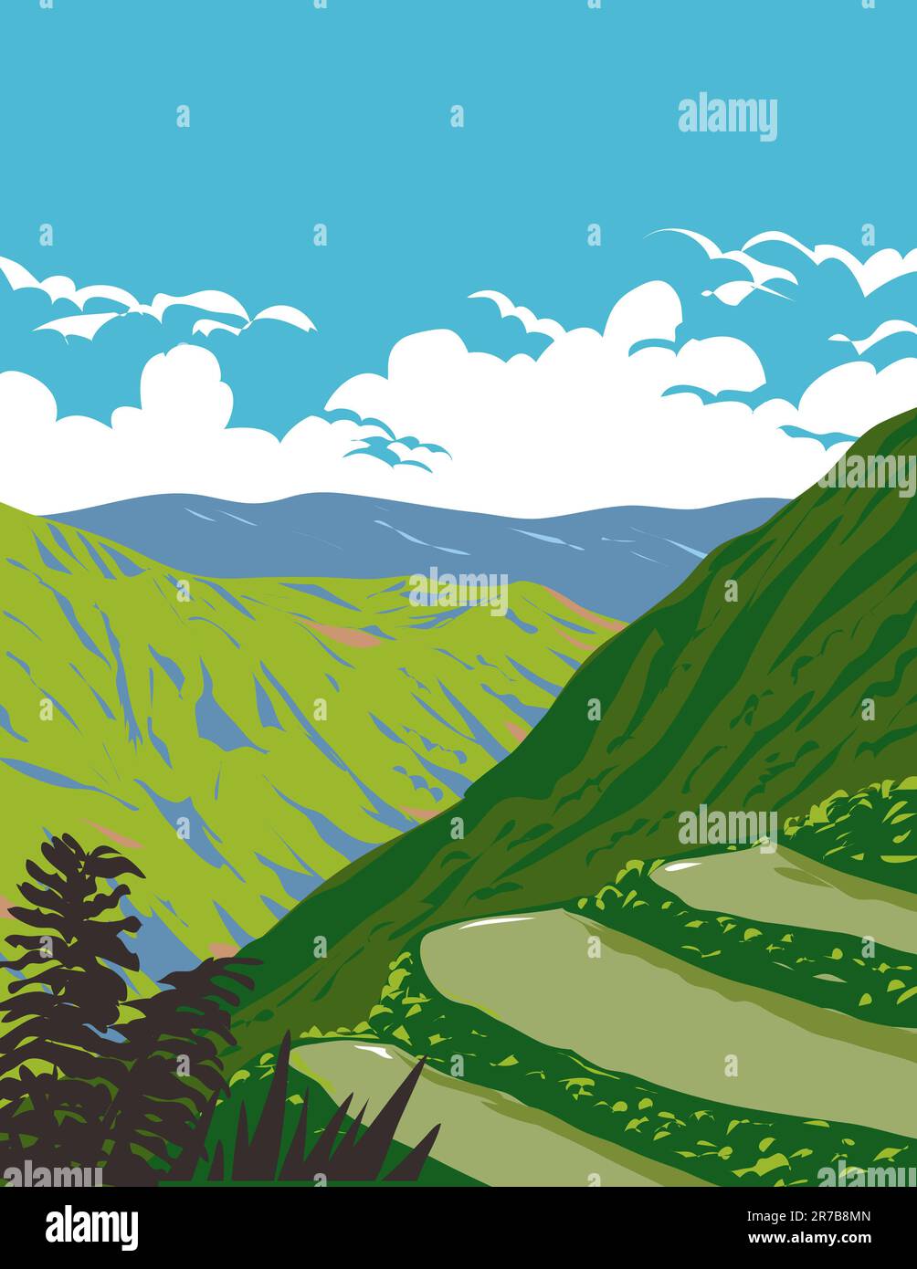 WPA poster art of rice terraces in Balbalasang-Balbalan National Park ...
