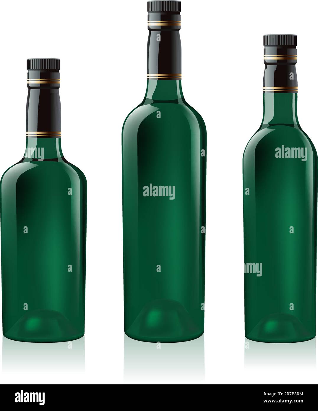 Set number two of green wine bottle. Illustration on white background ...