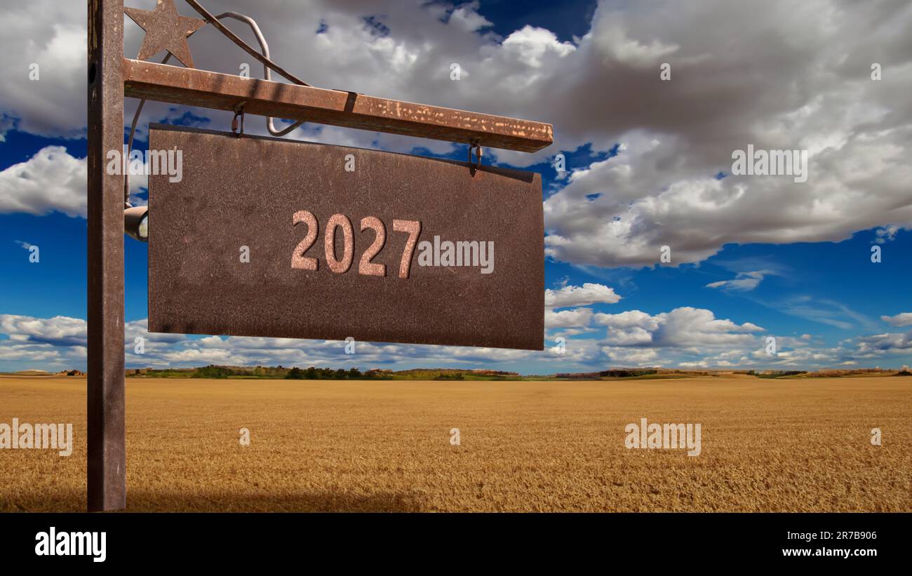 Image of a signpost pointing in the direction of the year 2027 Stock ...