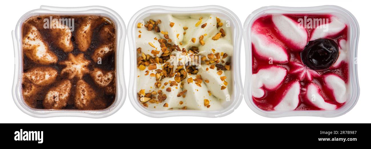 Set of ice cream of different varieties. Cherry ice cream, pistachio ...