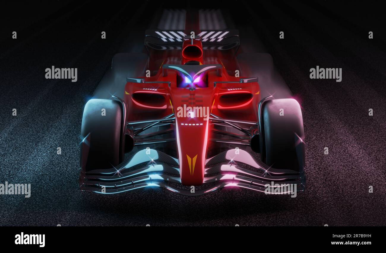 Formula one race cars on dark background without any branding - 3D ...