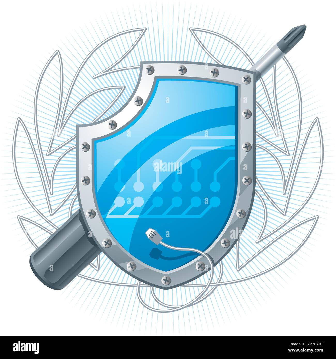 Electronic shield with screwdriver and wire wreath. Vector Illustration ...