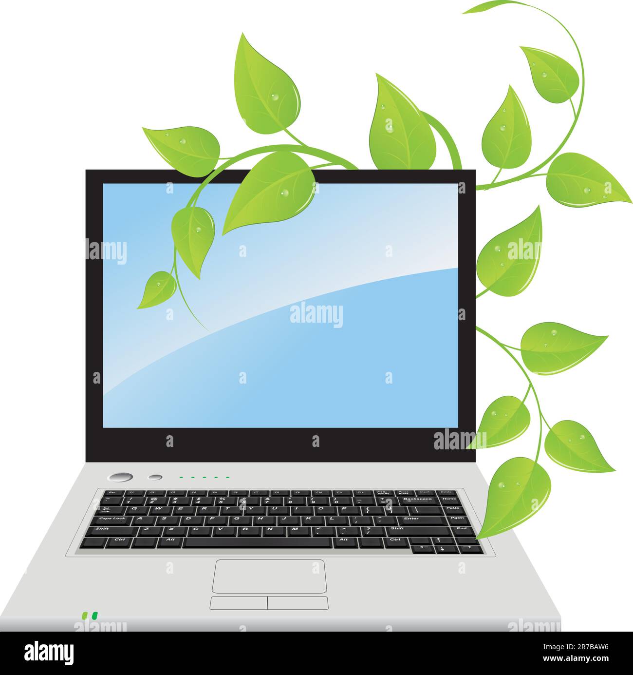 A laptop with a plant. Vector illustration, isolated on a white Stock ...