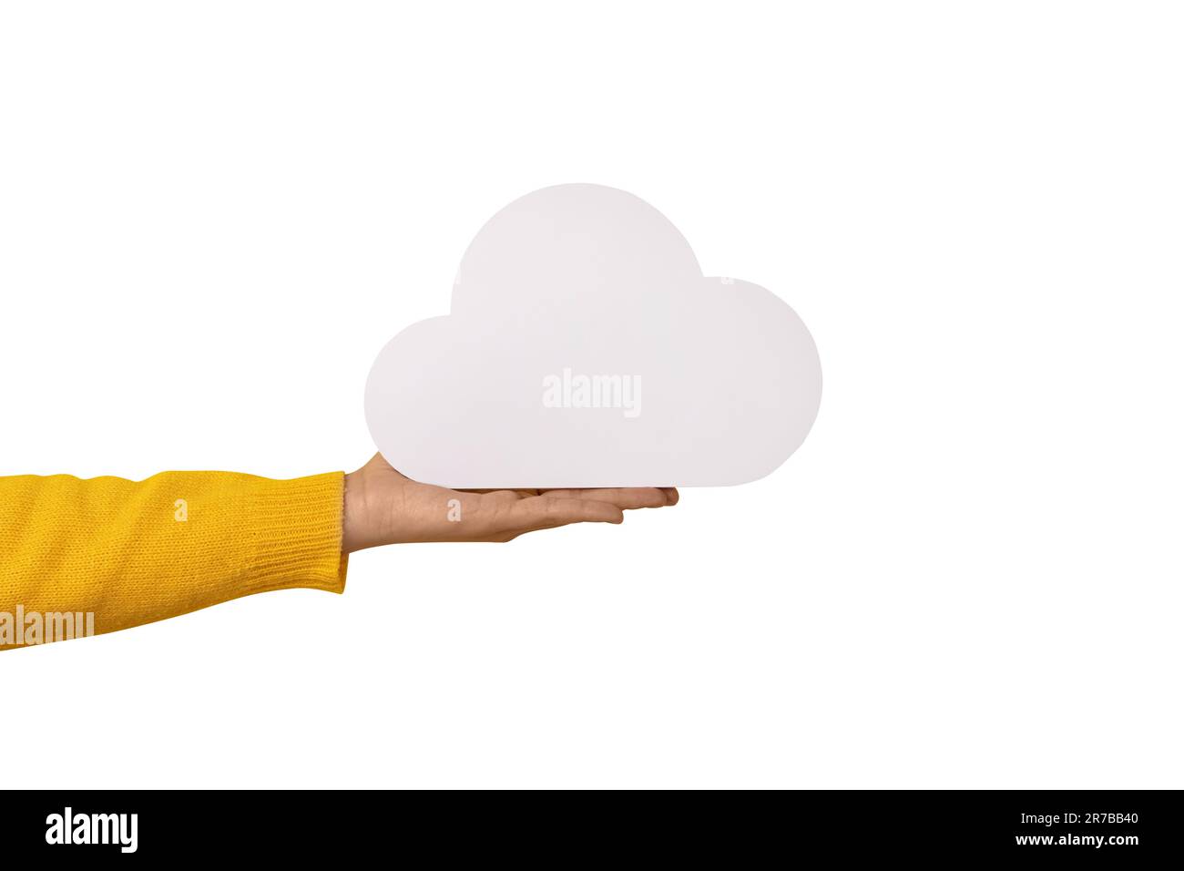 Cloud computing concept, hand holding cloud isolated on white ...