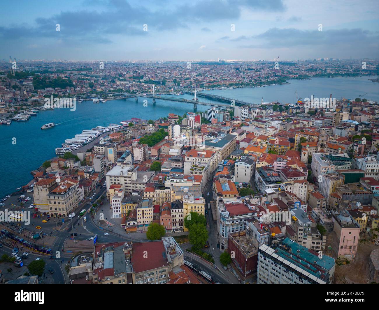 Golden Horn Bridge and Ataturk Bridge over Golden Horn and Beyoglu ...