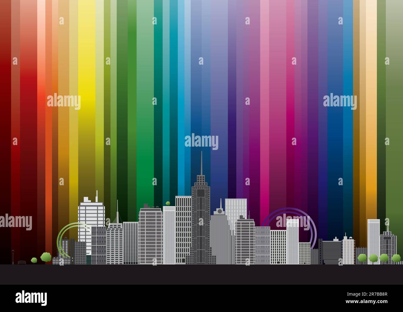 Retro city with rainbow. Vector illustration Stock Vector Image & Art ...
