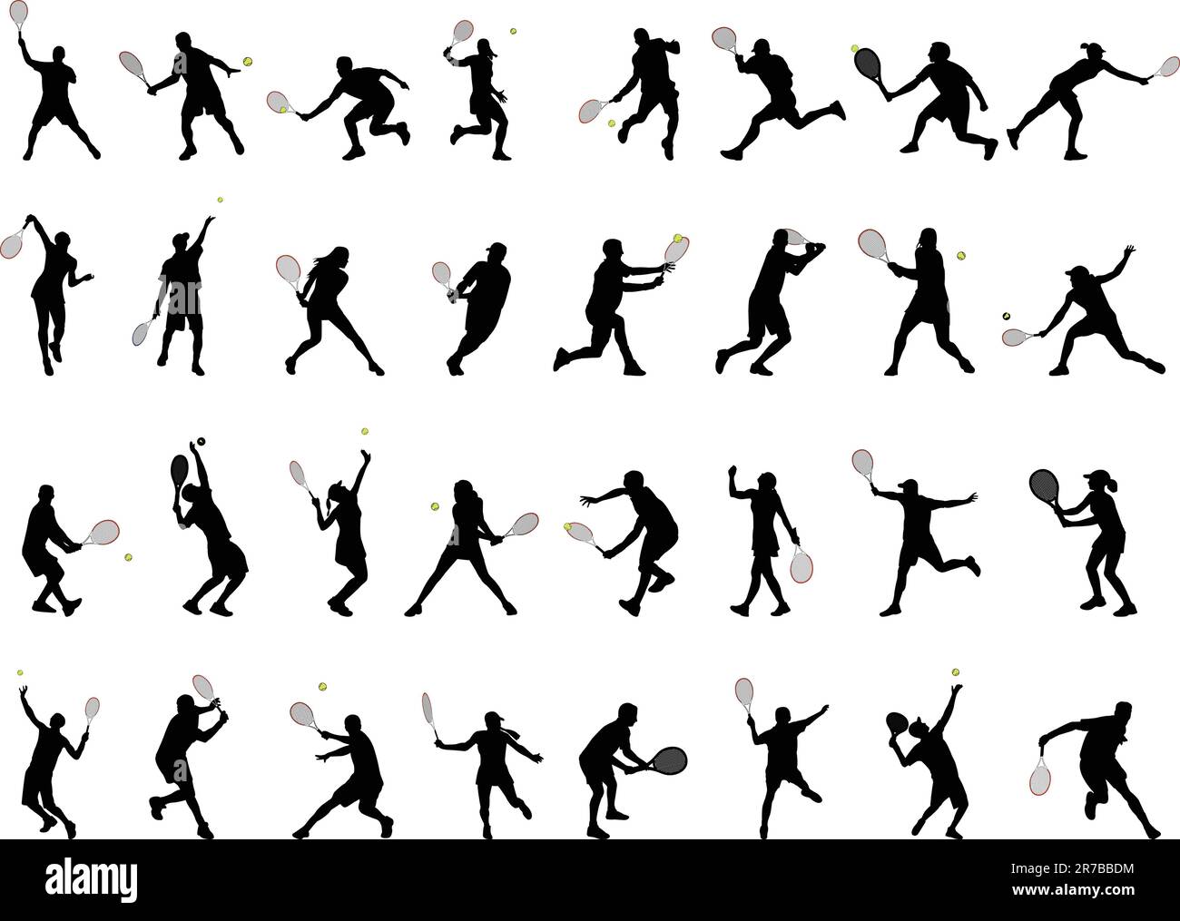 32 different tennis players silhouettes - vector Stock Vector Image ...
