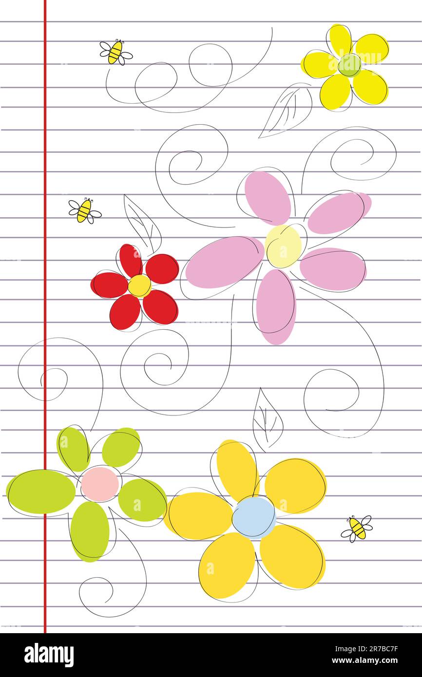 bright beautiful colorful flowers on lined sheet Stock Vector Image ...