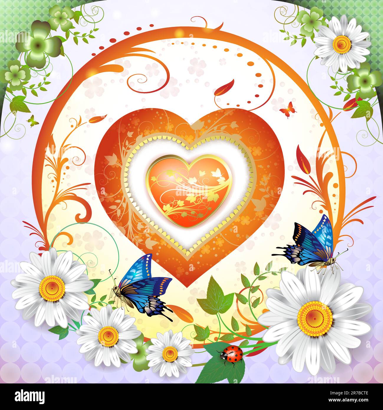 Valentine's day card. Heart and butterflies over springtime background ...