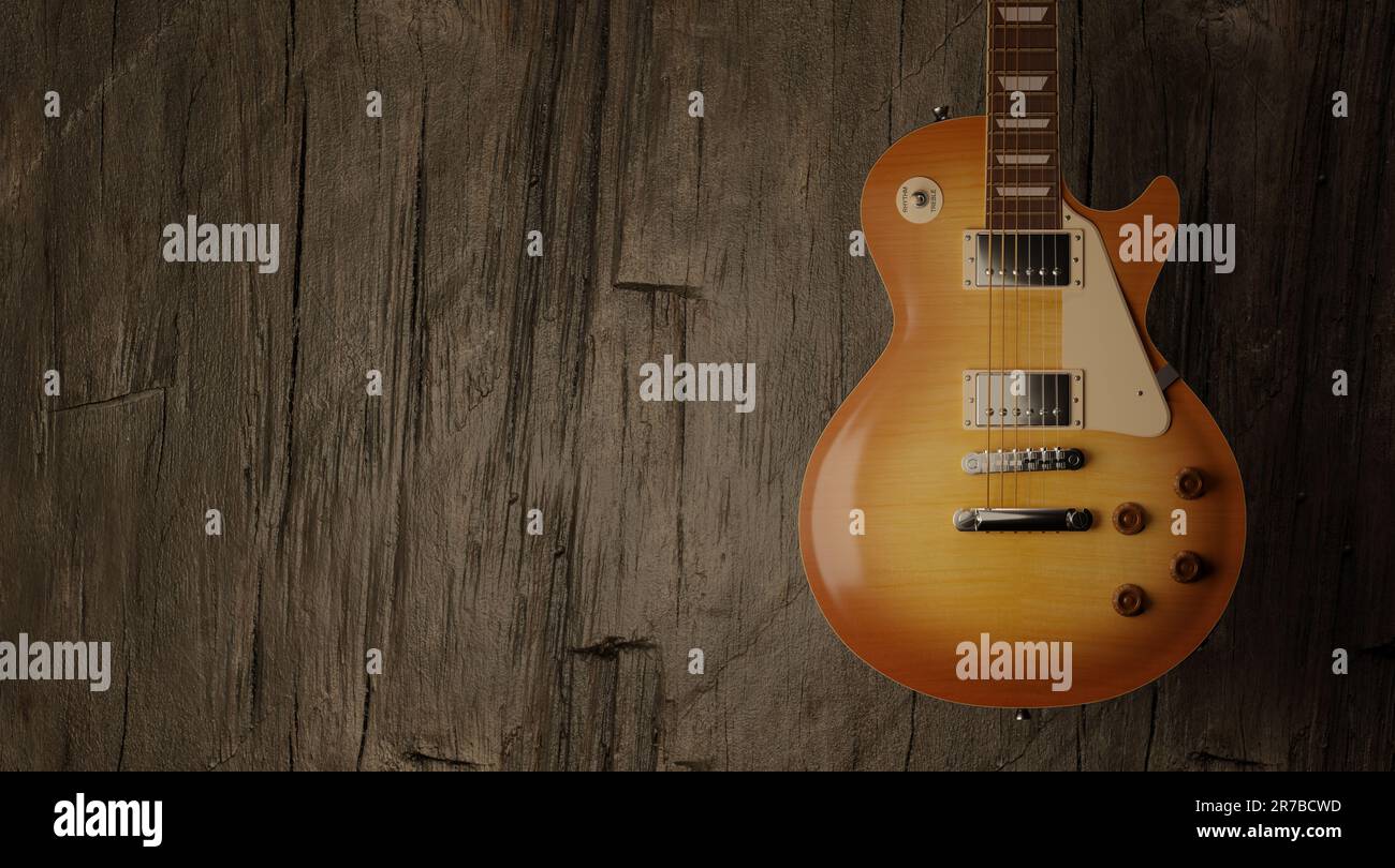 Rock Electric Guitar on dark wood background Stock Photo - Alamy