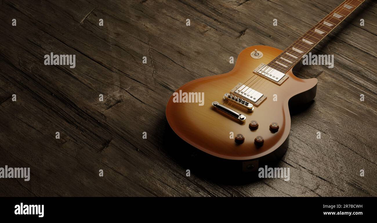 Rock Electric Guitar on dark wood background Stock Photo - Alamy