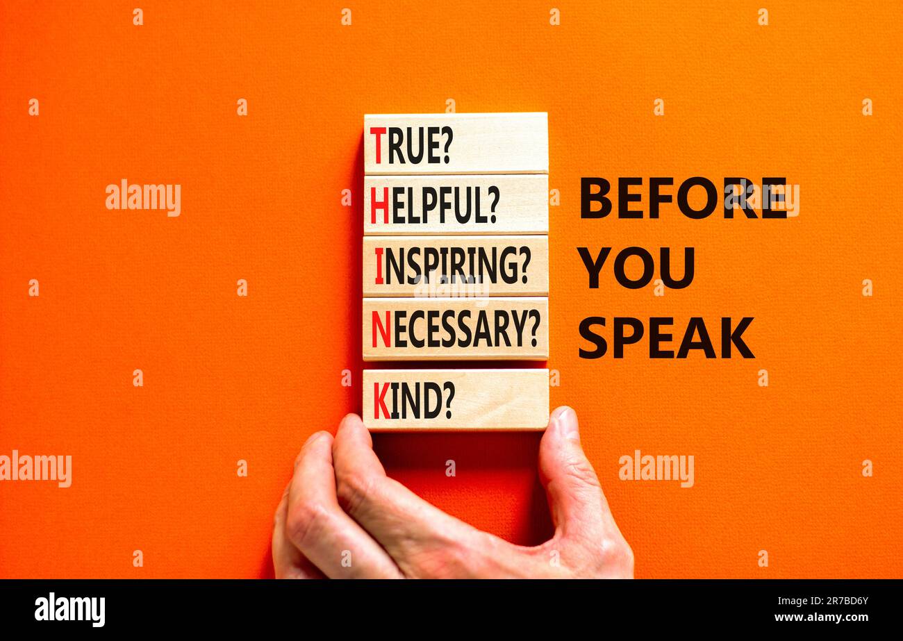 Think before you speak symbol. Concept words Think before you speak ...