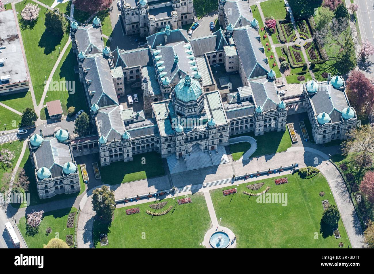 Aerial of Parliament Buildings, Victoria, Vancouver Island, BC, Canada ...
