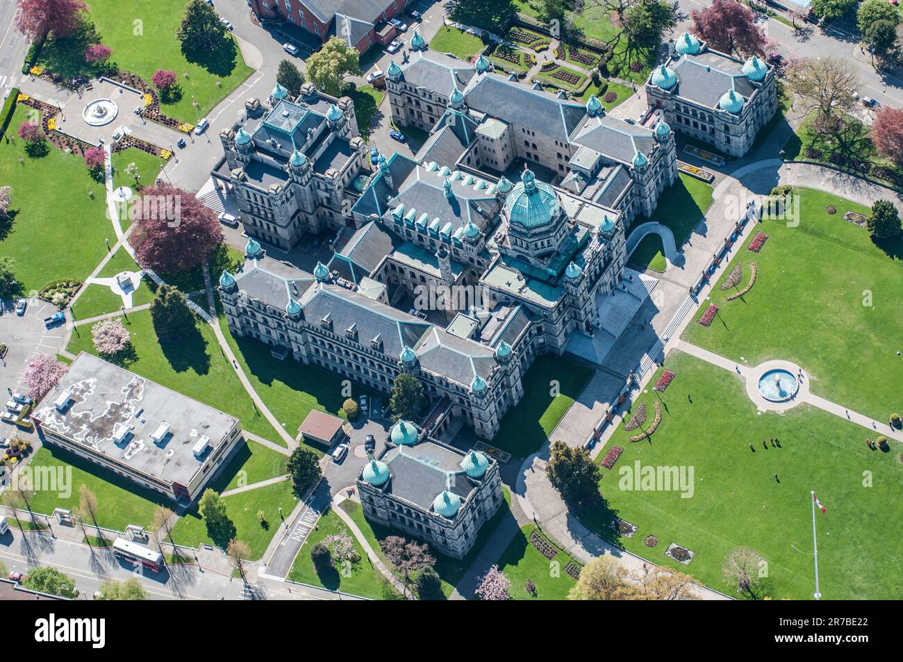Aerial of Parliament Buildings, Victoria, Vancouver Island, BC, Canada ...