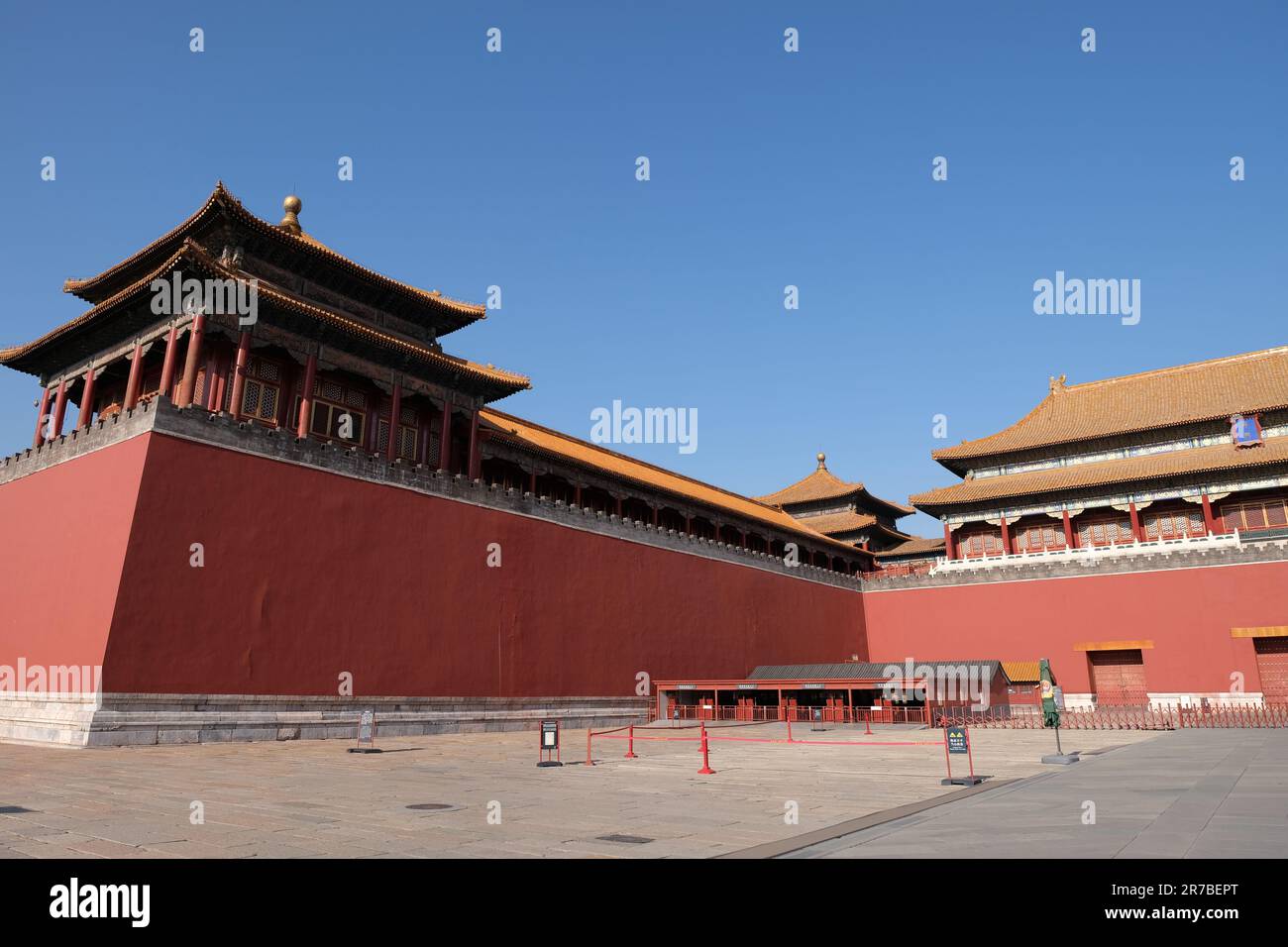 This image depicts the Meridian Gate of the Forbidden City in Beijing ...