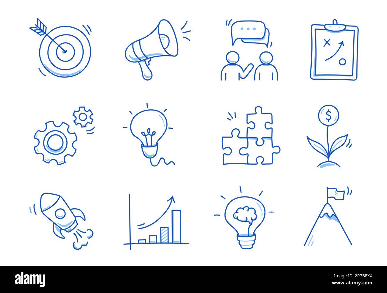 Business idea, startup doodle line icon set. Hand drawn doodle sketch line style business ...