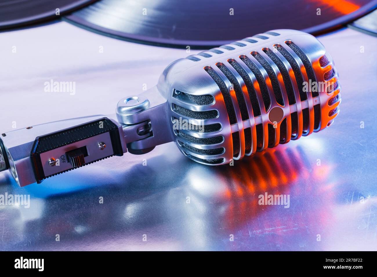 microphone and segment of vinyl record Stock Photo - Alamy