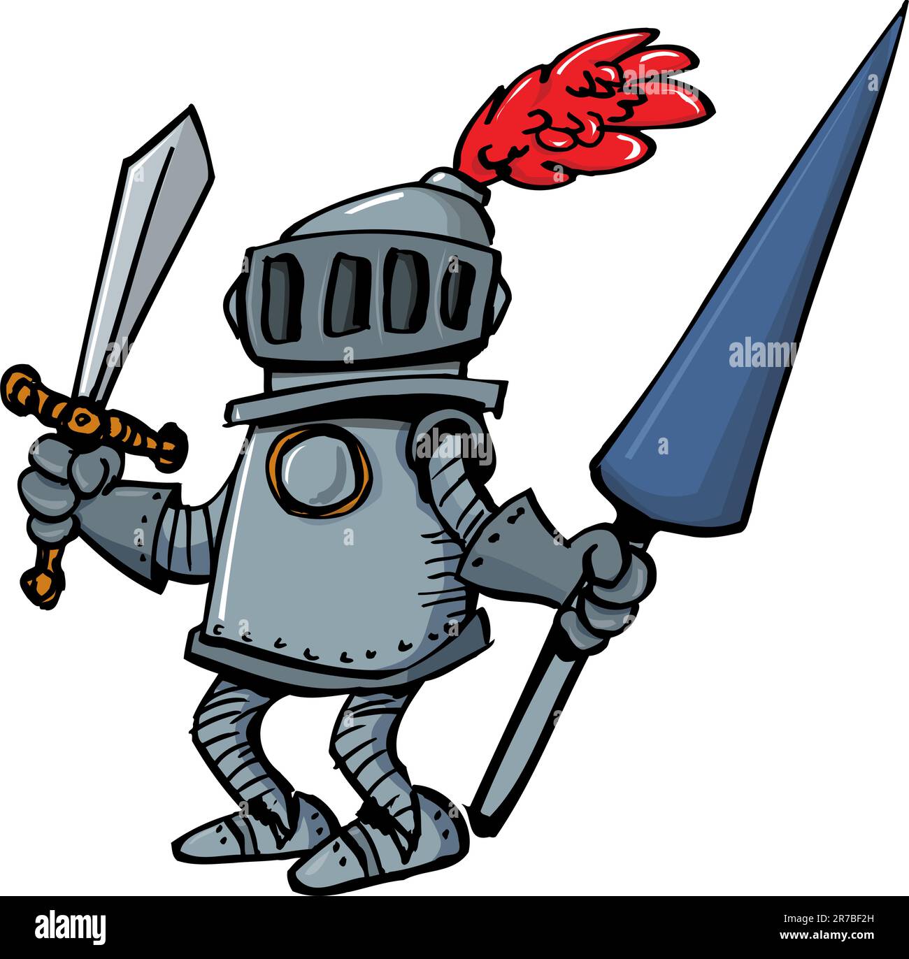 Cartoon knight in armour with a spear. He is isolated on white Stock ...