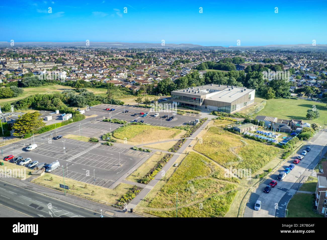 Aerial view towards the Littlehampton Wave the Swimming Pool and ...