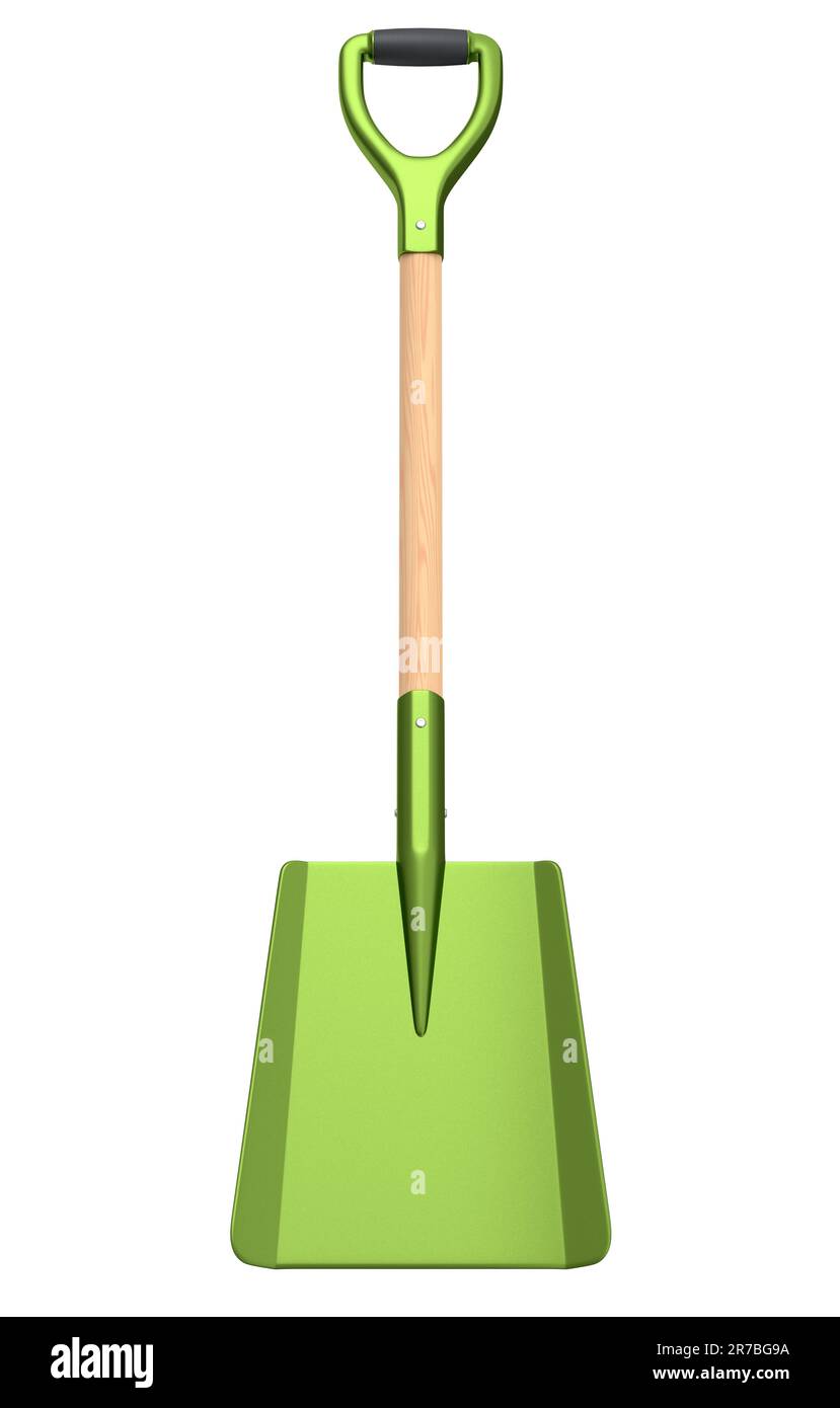 Garden shovel with wooden handle isolated on white background. 3d ...