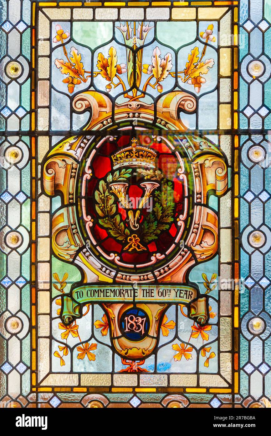 Partial view of a stained glass window commemorating the sixtieth ...