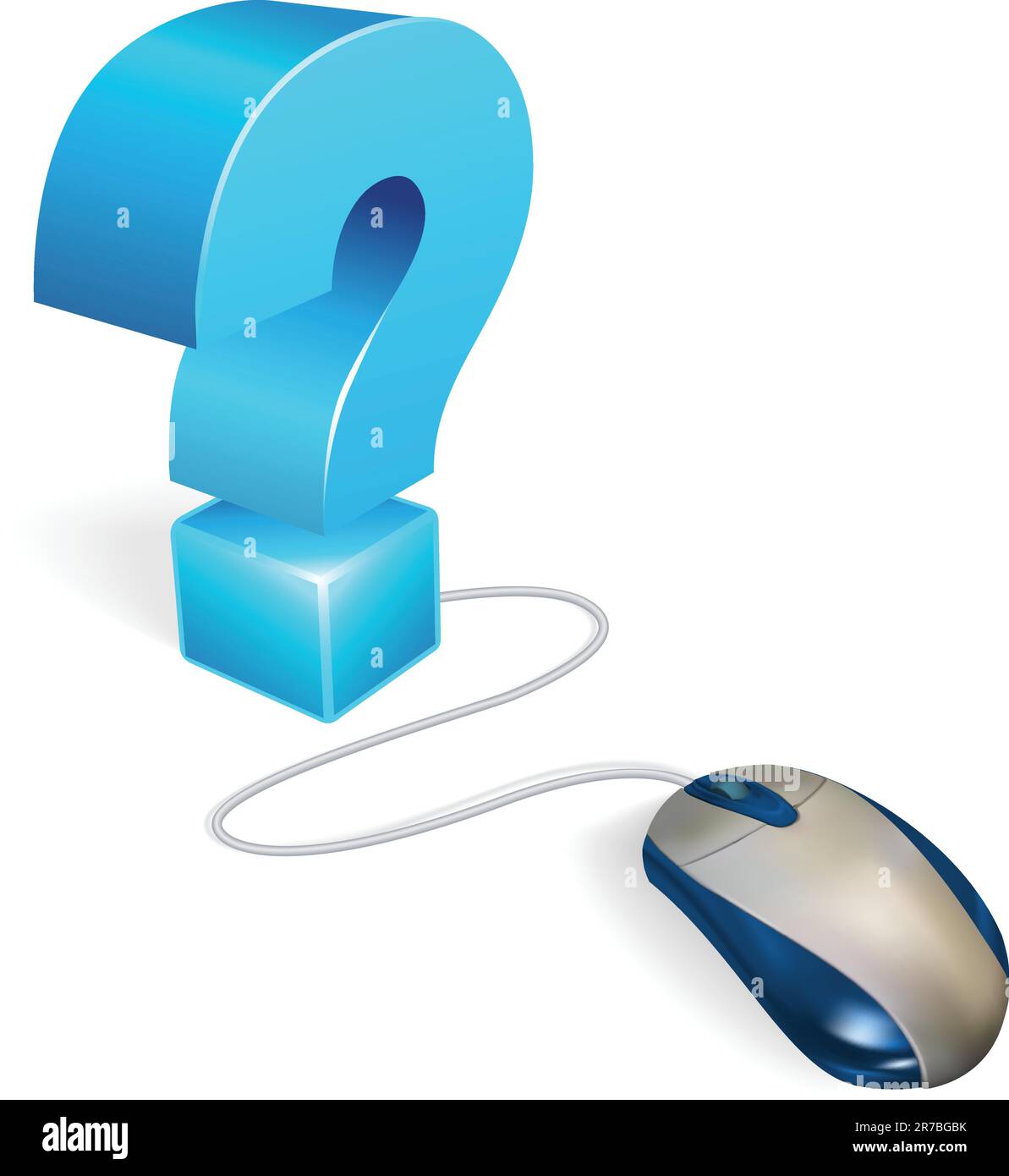 A computer mouse connected to a question mark. Internet concept for a faq section or online help ...