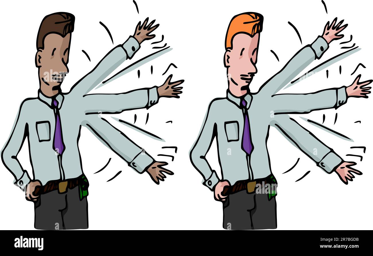 Two variations of a businessman waving his arm up and down for exercise ...