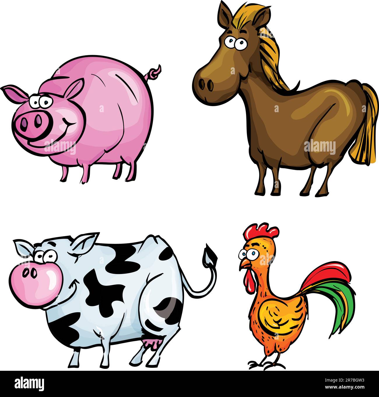 Cartoon set of farm animals isolated on white Stock Vector Image & Art ...