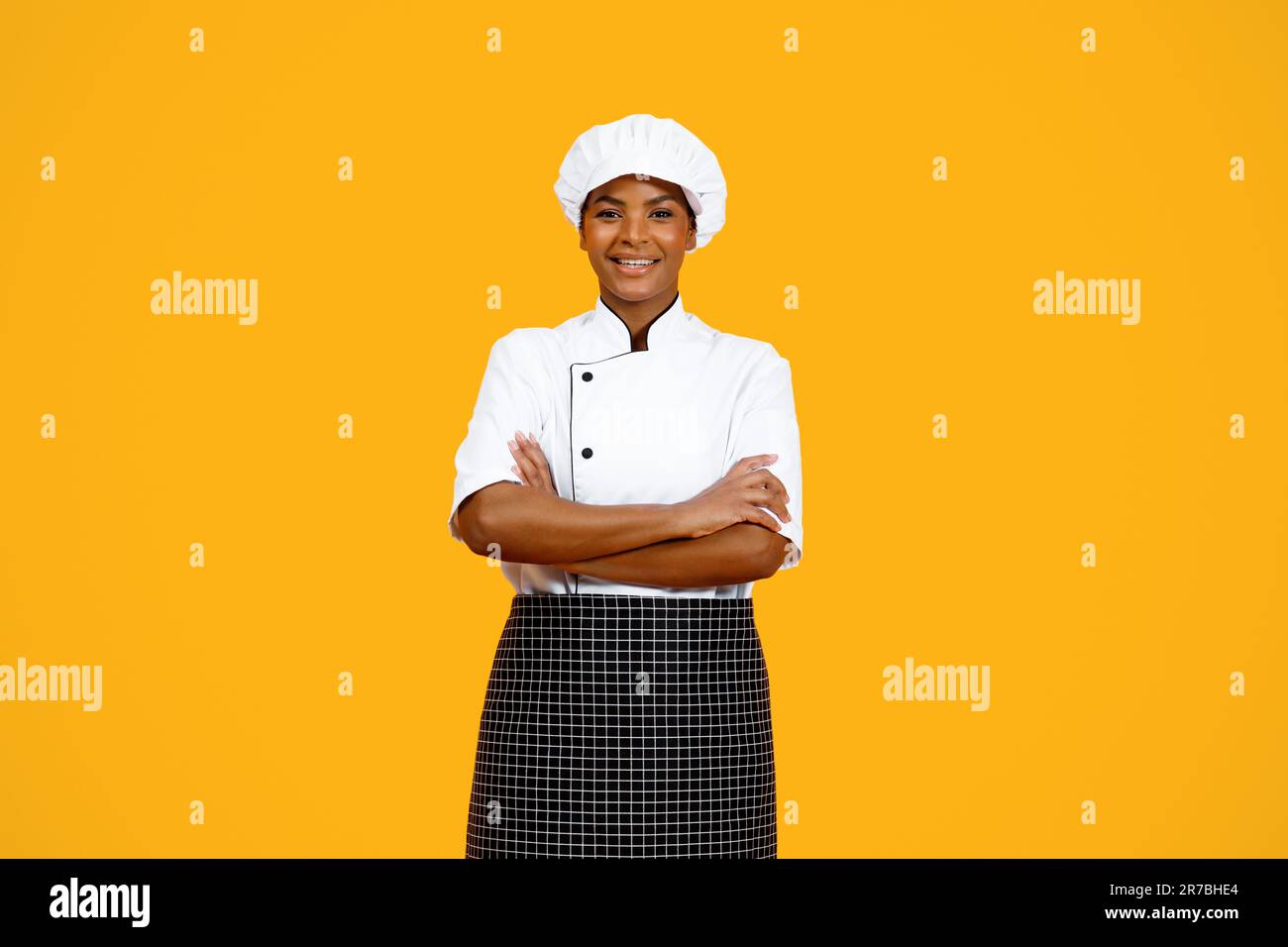 Professional Cook. Smiling Black Chef Woman Posing With Crossed Hands ...