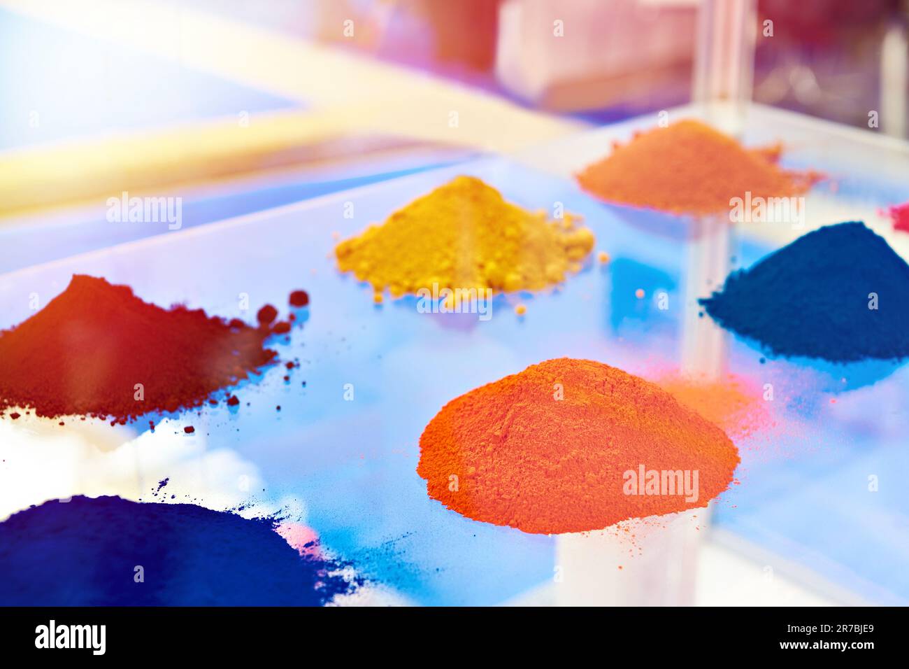 Dye powders at an industrial exhibition Stock Photo - Alamy