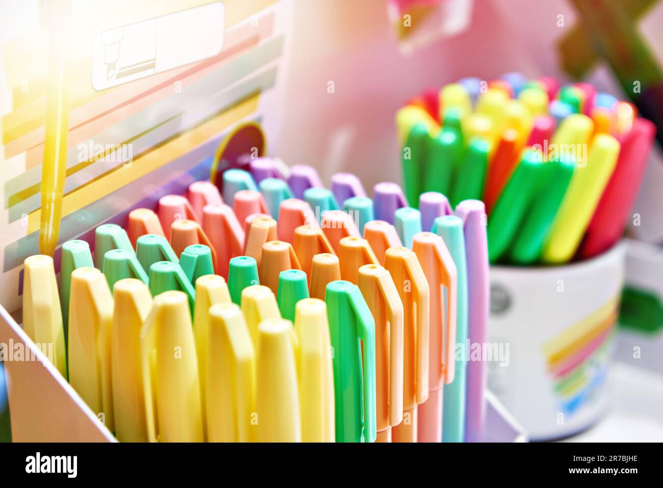Colored markers in a school and office supply store Stock Photo - Alamy