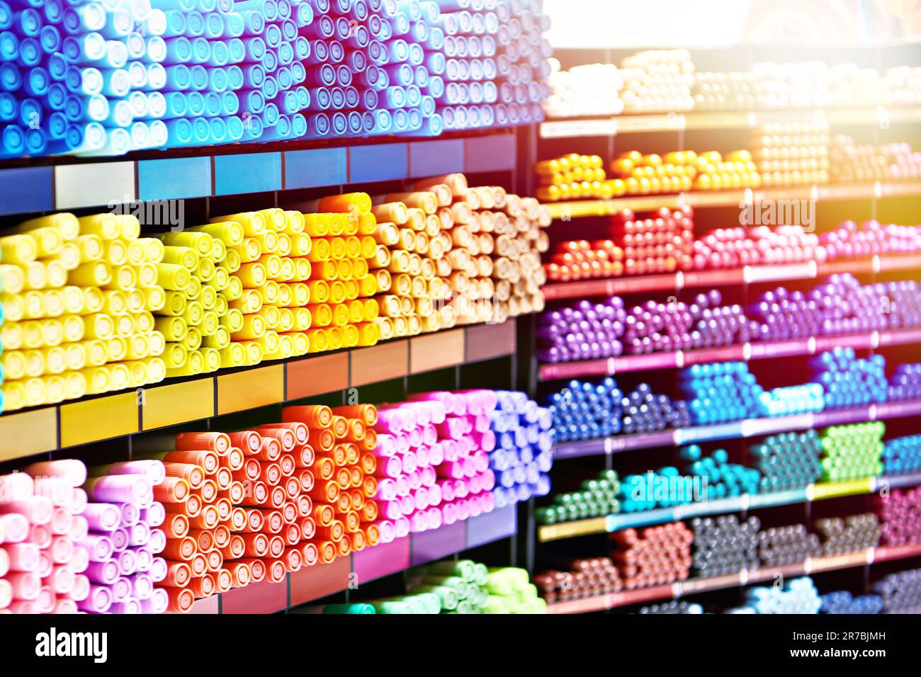 Markers and pencils in office supply store Stock Photo - Alamy