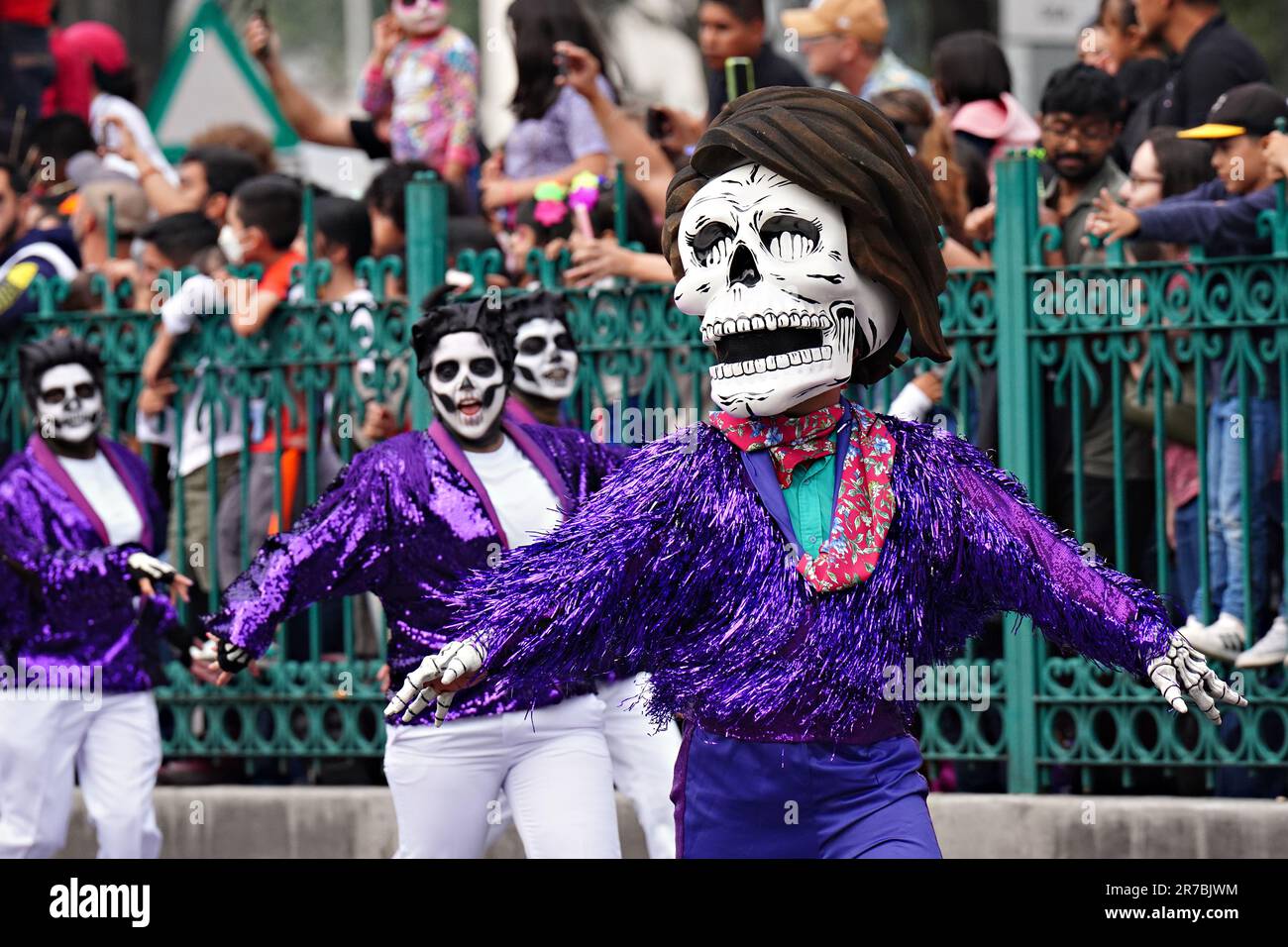 Mexican dancers perform dressed in skeleton costumes during the Grand ...