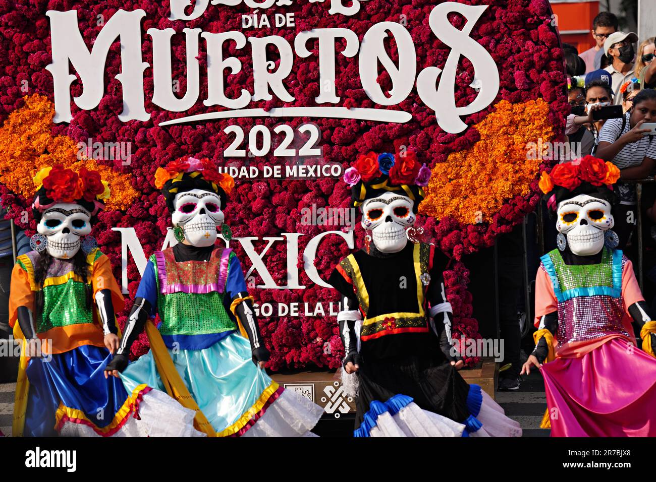 Performers costumed as Frida Kahlo skeletons dance during the Grand ...