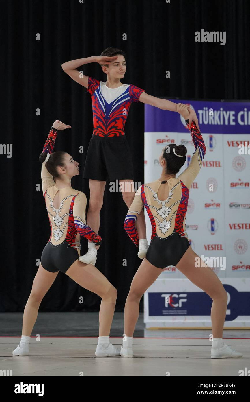 ISTANBUL, TURKIYE - APRIL 02, 2023: Undefined athletes perform during ...