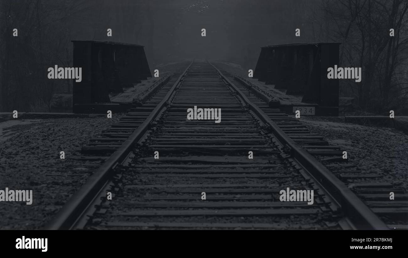 Low angle view of empty railroad train tracks for graphic resources ...