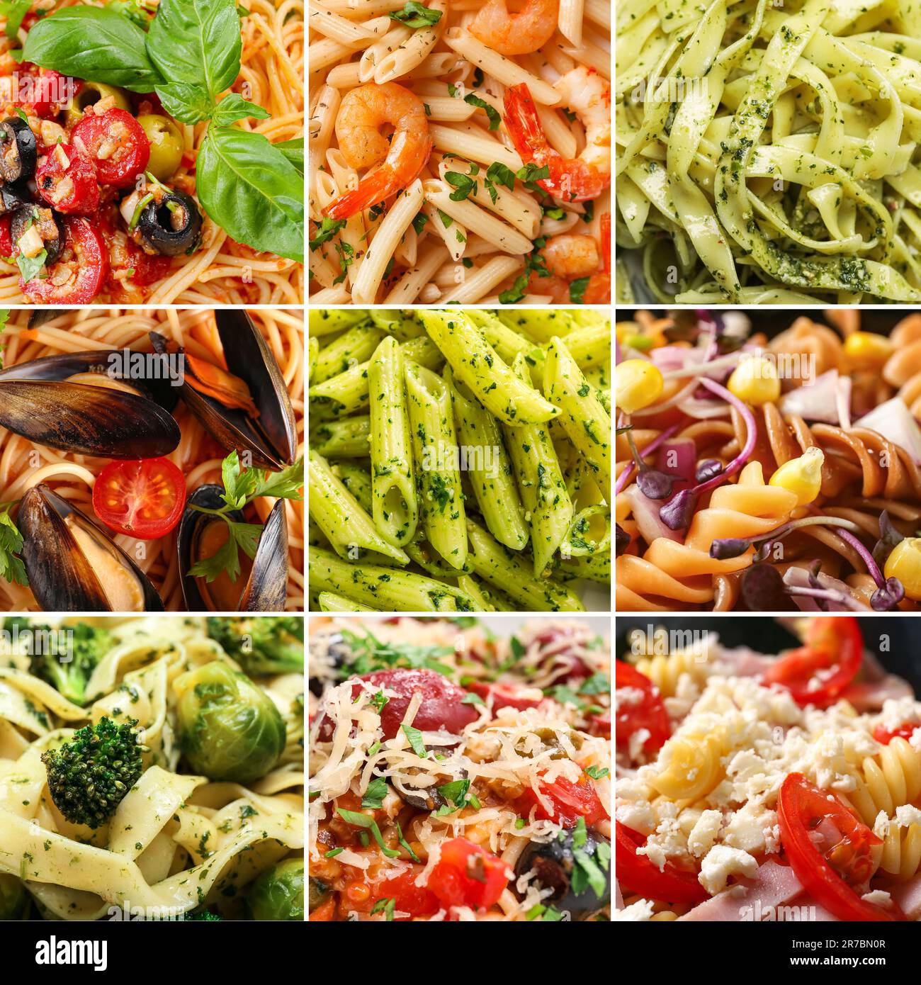 Collage with different types of Italian pasta Stock Photo - Alamy