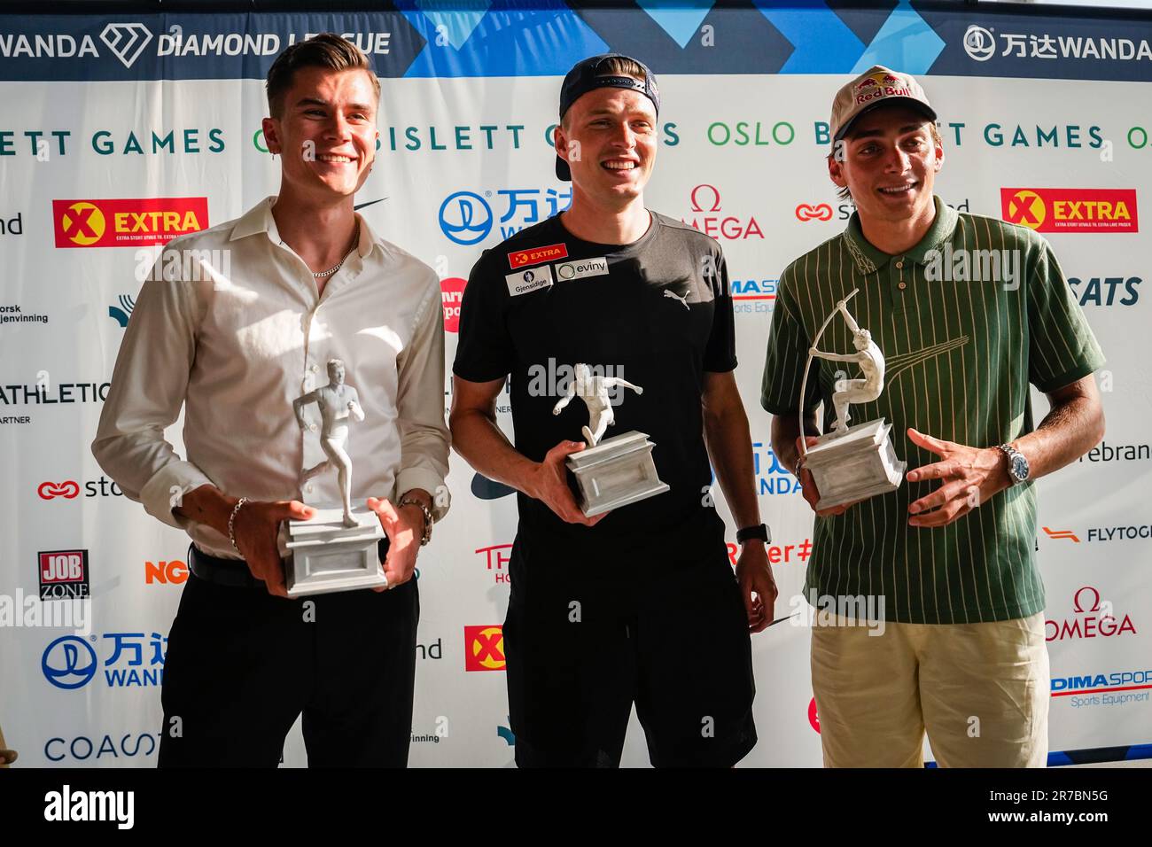 Oslo 20230614.Runner Jakob Ingebrigtsen (left), hurdler Karsten Warholm ...