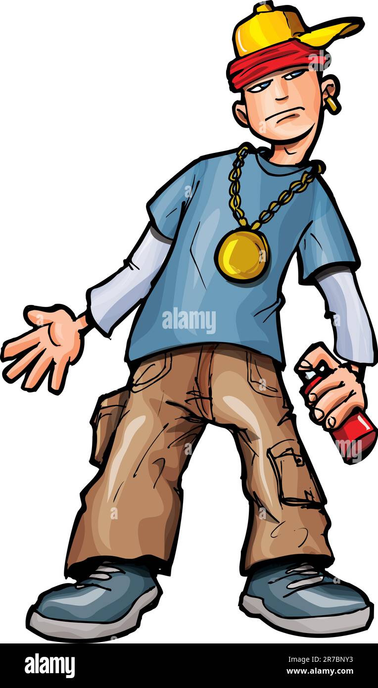 Cartoon kid with spray can and a baseball cap. Isolated on white Stock ...