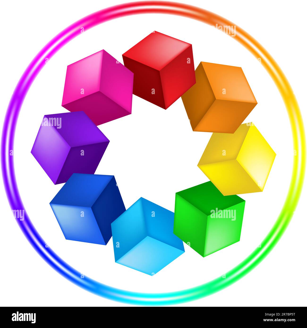 Illustration of cubes and ring of the different color on white Stock ...